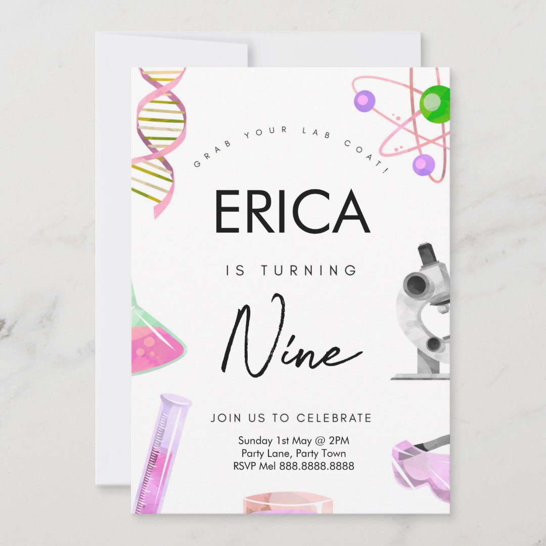 Science Birthday Invitation For Girls | Zazzle