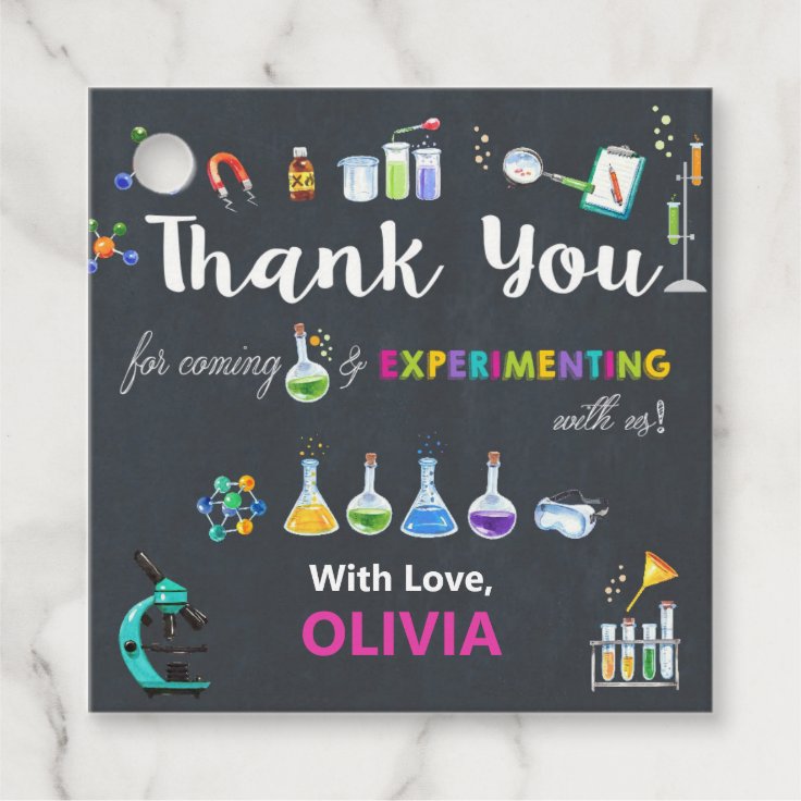 Science Birthday Party Girl Thank You Favor Tags | Zazzle