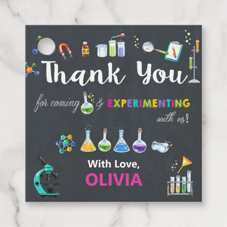 Science Birthday Party Girl Thank You Favor Tags | Zazzle