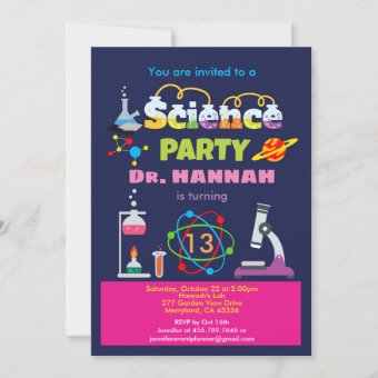 Science birthday party laboratory for girl invitation | Zazzle