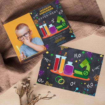 science birthday party photo invitation | Zazzle