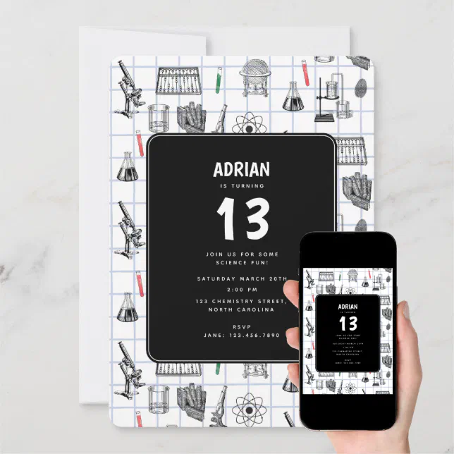 Science Chemistry Scientist Birthday Party Theme Invitation | Zazzle