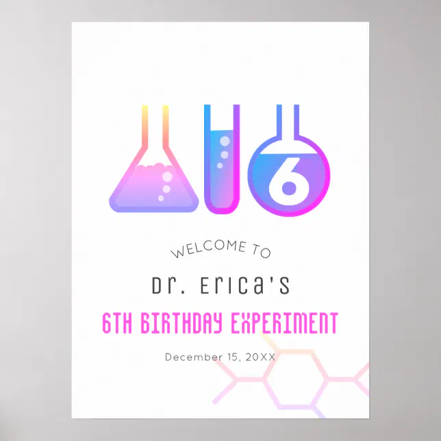Science Experiment Neon Pink Girl Birthday Welcome Poster | Zazzle