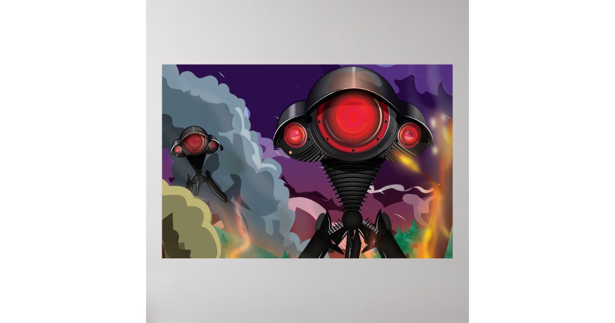 Science Fiction Alien Tripod Attack! Poster | Zazzle