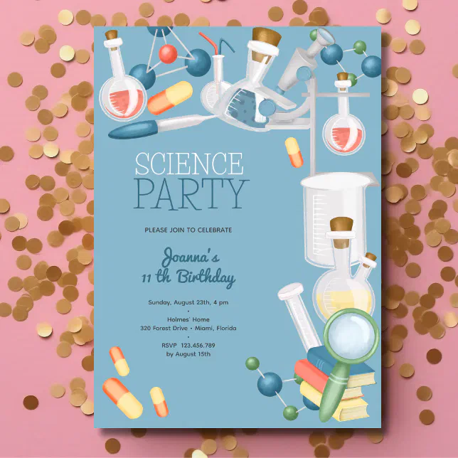Science lab birthday party invitation | Zazzle