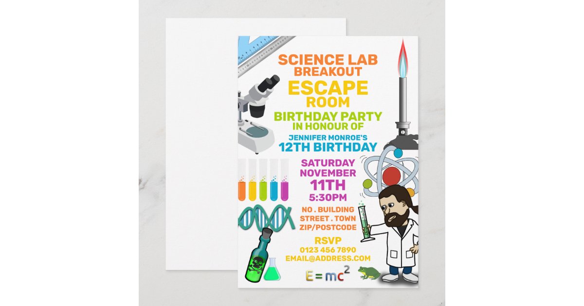 Science Lab Theme Escape Room, Birthday Party Invitation | Zazzle