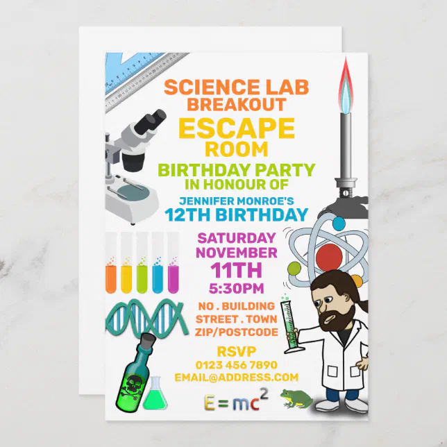 Science Lab Theme Escape Room, Birthday Party Invitation | Zazzle