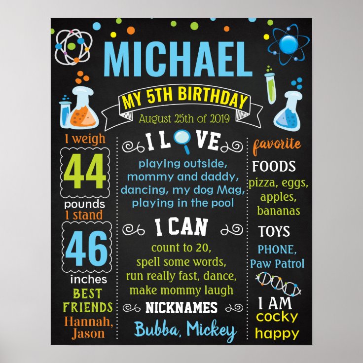 Science Mad Scientist Birthday chalkboard Poster | Zazzle