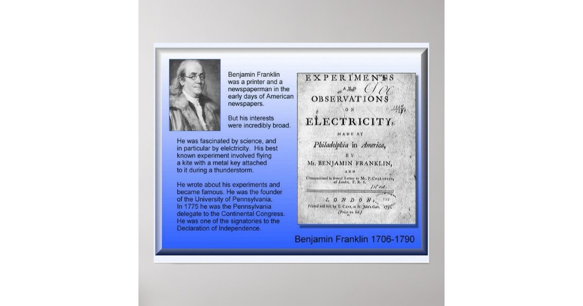 Science Physics Electricity Benjamin Franklin Poster | Zazzle