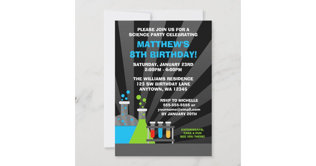Science Theme Birthday Party Invitation | Zazzle
