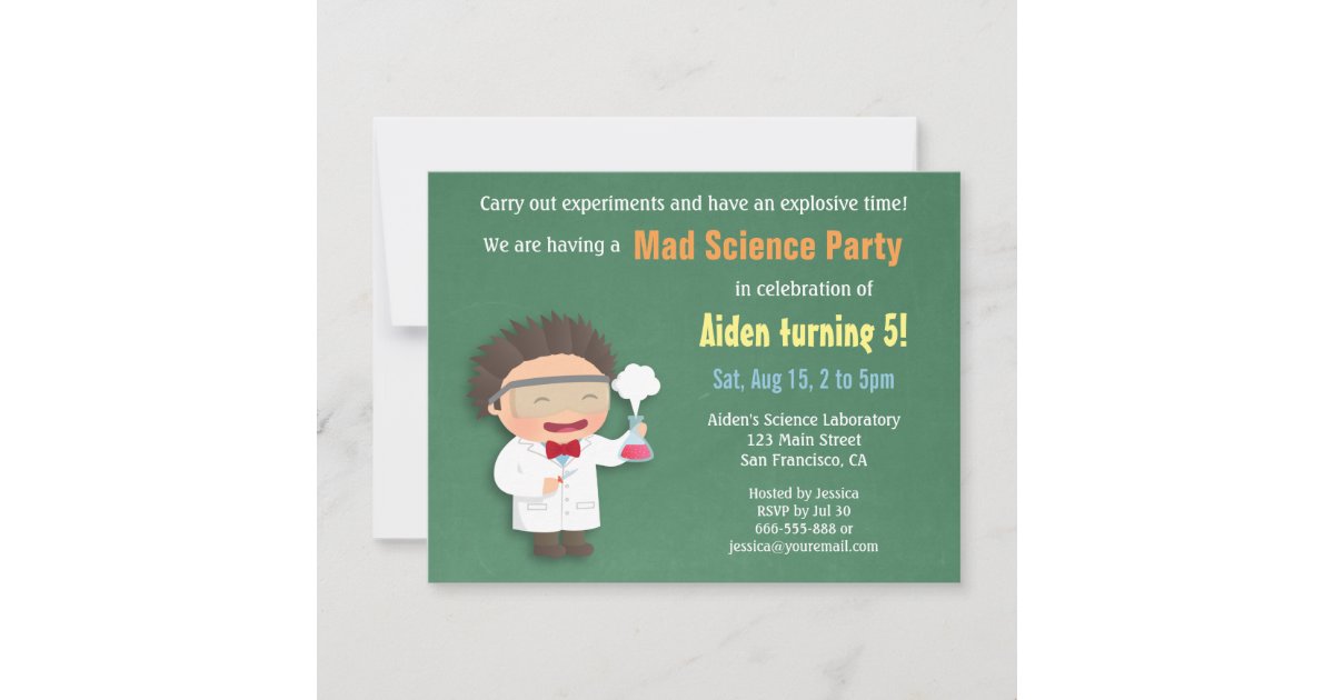 Scientist Mad Science Birthday Party Invitations | Zazzle