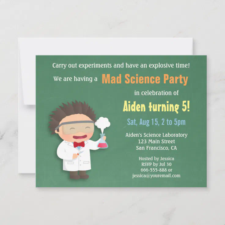 Scientist Mad Science Birthday Party Invitations | Zazzle