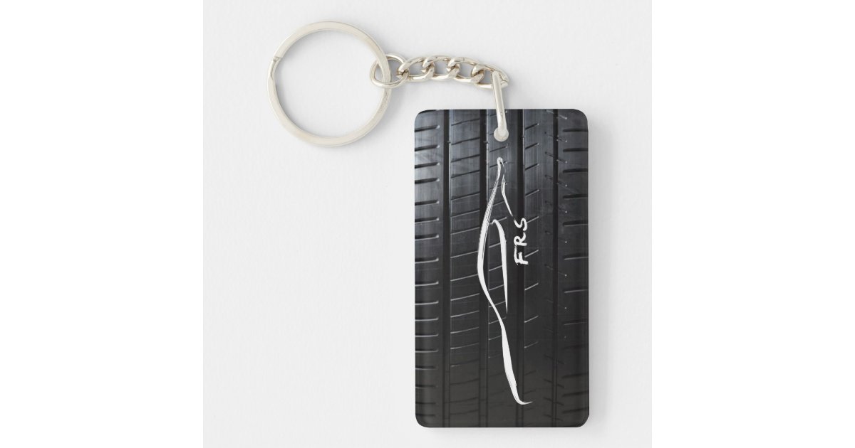 Scion FR-S white brushstroke with tire tread Keychain | Zazzle