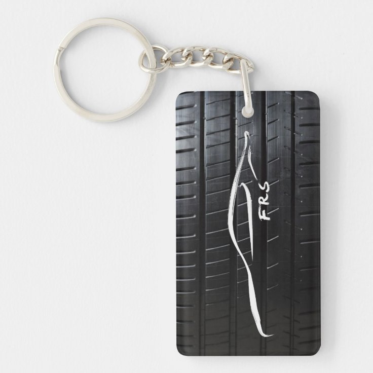 Scion FR-S white brushstroke with tire tread Keychain | Zazzle