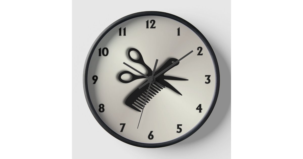 Scissor and Comb Antique Gold Clock | Zazzle