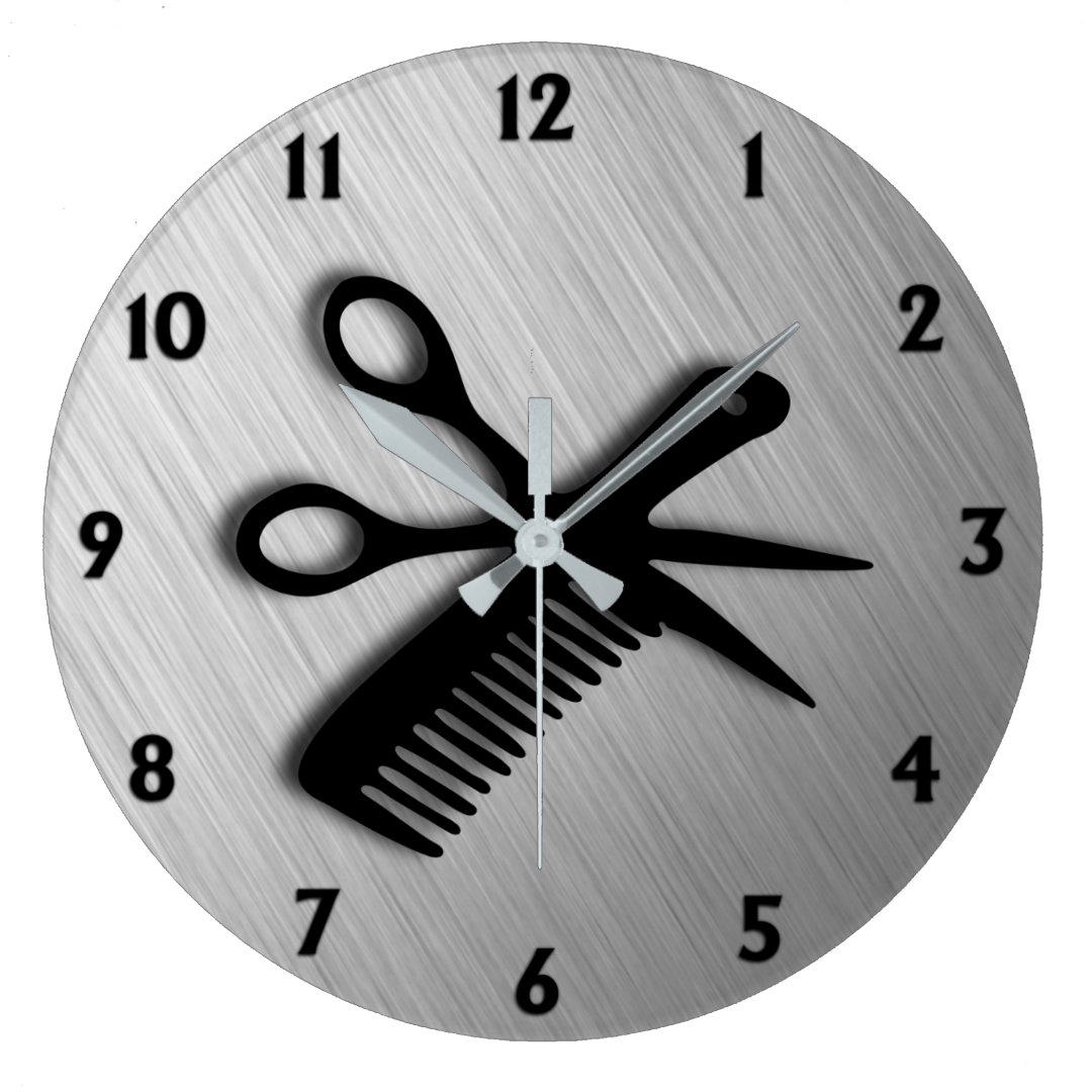Scissor and Comb Silver Large Clock | Zazzle