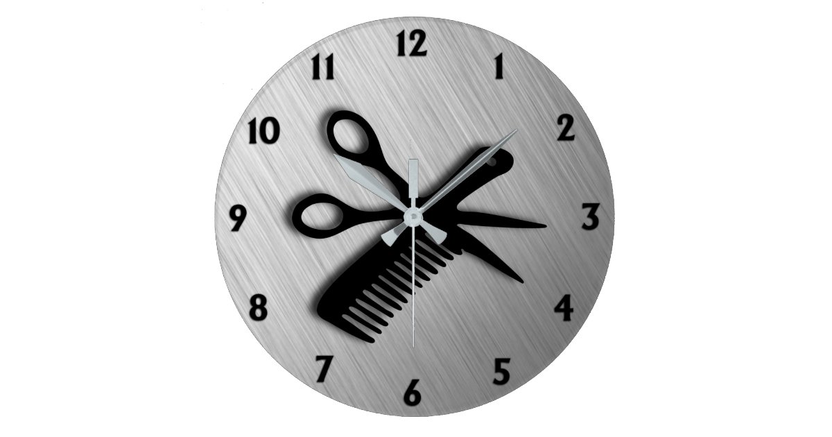 Scissor and Comb Silver Large Clock | Zazzle