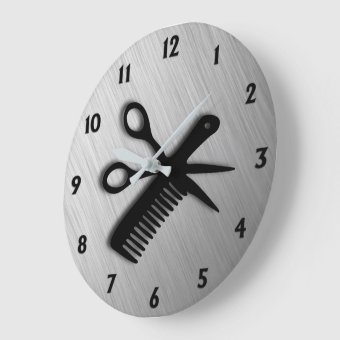 Scissor and Comb Silver Large Clock | Zazzle