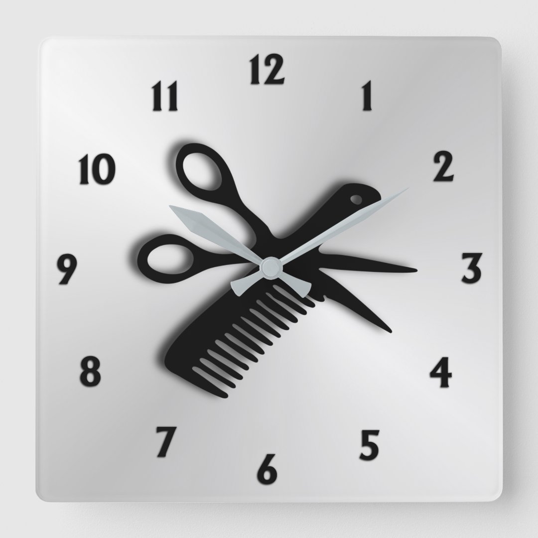 Scissor and Comb Square Wall Clock | Zazzle