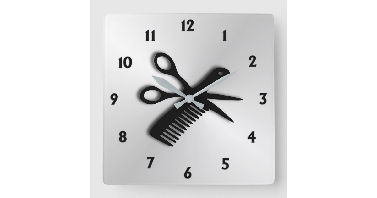 Scissor and Comb Square Wall Clock | Zazzle