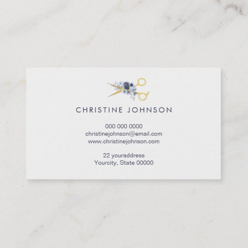 scissors and blue floral decor business card | Zazzle