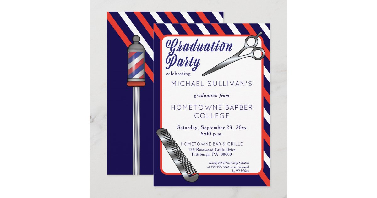 Scissors | Comb Barber School Graduation Party Invitation | Zazzle