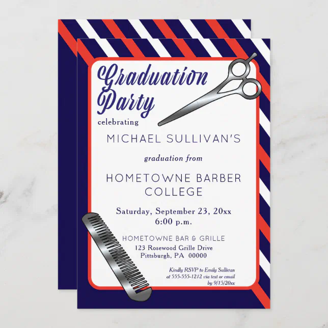 Scissors | Comb Barber School Graduation Party Invitation | Zazzle