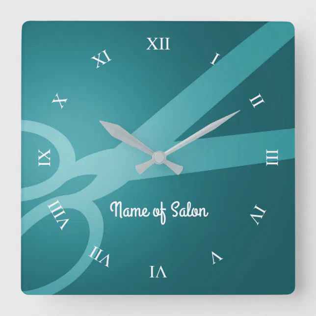 Scissors | Cyan | Hair Salon Square Wall Clock | Zazzle