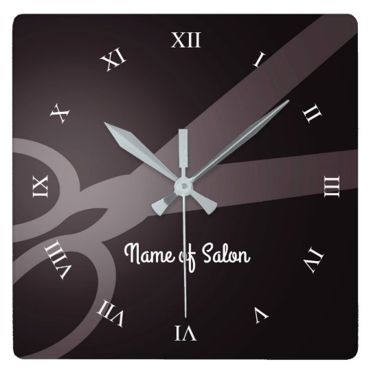 Scissors | Dark Brown & White | Hair Salon Square Wall Clock | Zazzle.com