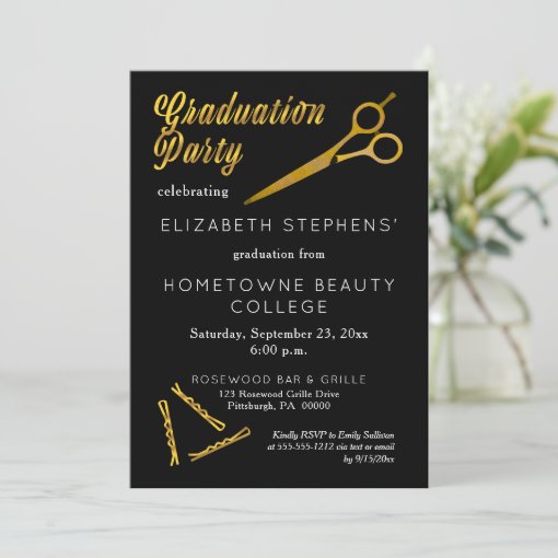 Scissors | Hairpin Beauty School Graduation Party Invitation | Zazzle