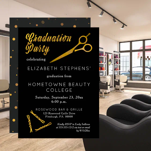 Scissors | Hairpin Beauty School Graduation Party Invitation | Zazzle