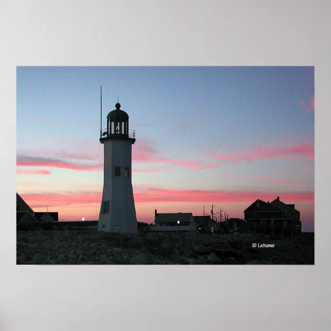 Scituate Light with Pink Clouds Poster | Zazzle