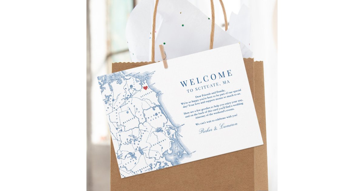 Scituate MA Map Wedding Welcome and Itinerary Thank You Card | Zazzle