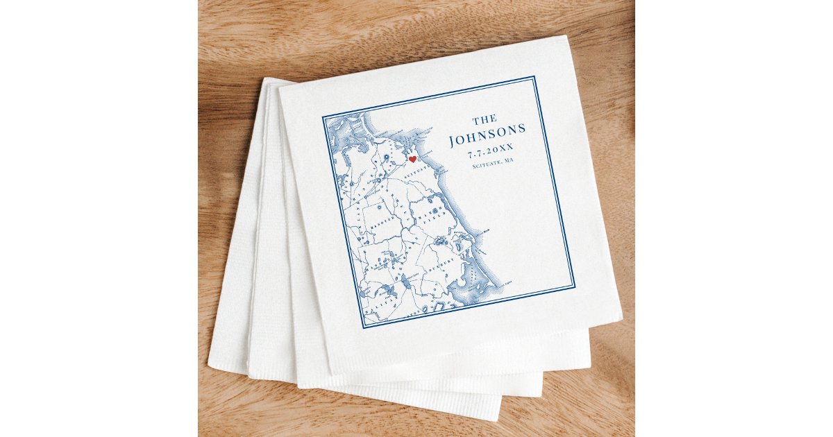 Scituate Massachusetts Map Elegant Last Name Napkins | Zazzle