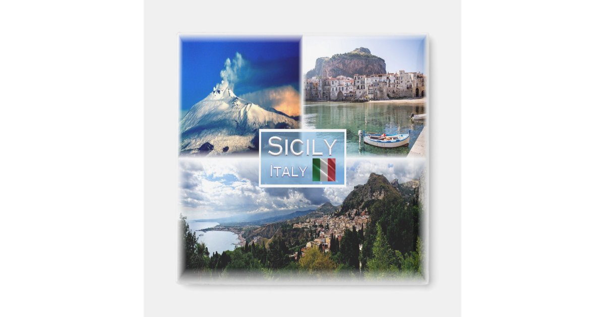 SCL003 SICILY Mosaic Etna Cefalu' Taormina Fridge Magnet | Zazzle