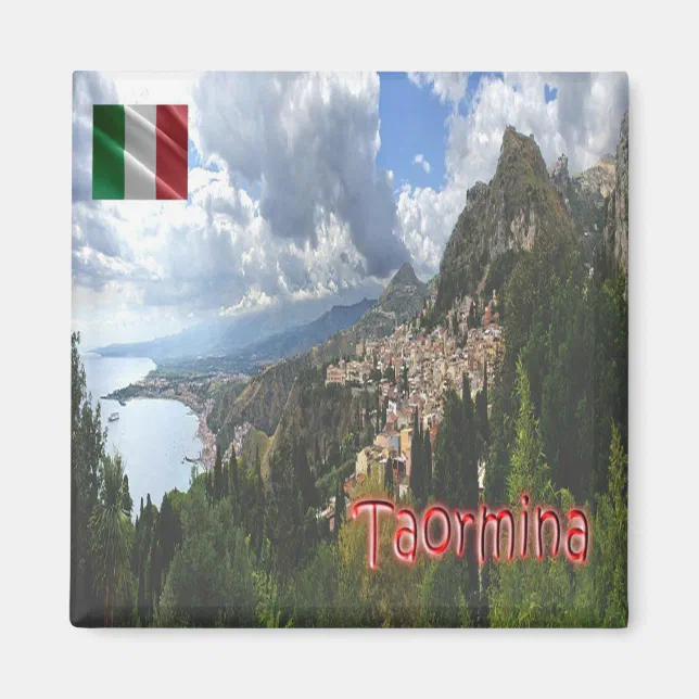 SCL066 TAORMINA, Aerial View, Sicily, Fridge Magnet | Zazzle