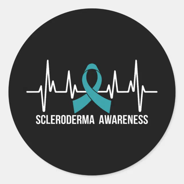 Scleroderma Awareness Month Teal Ribbon Heartbeat Classic Round Sticker ...