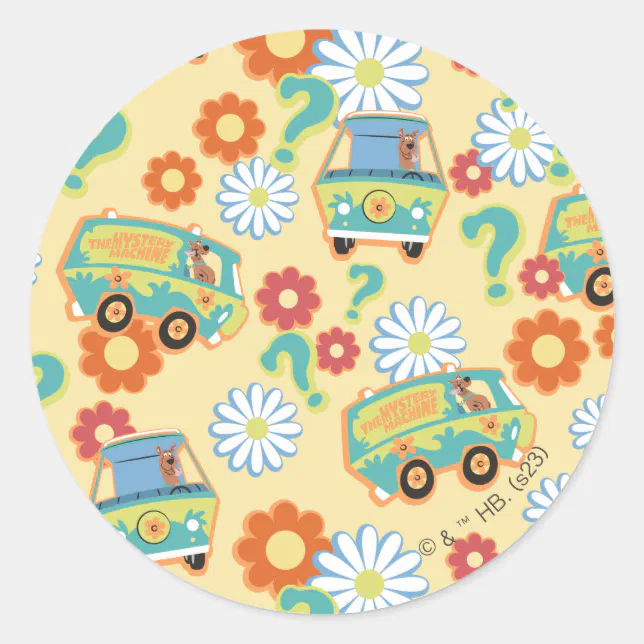 Scooby-Doo Mystery Machine Flower Pattern Classic Round Sticker | Zazzle