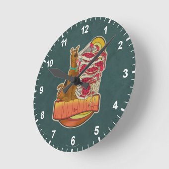 Scooby-Doo | Pile of Pizza "Munchies" Graphic Round Clock | Zazzle