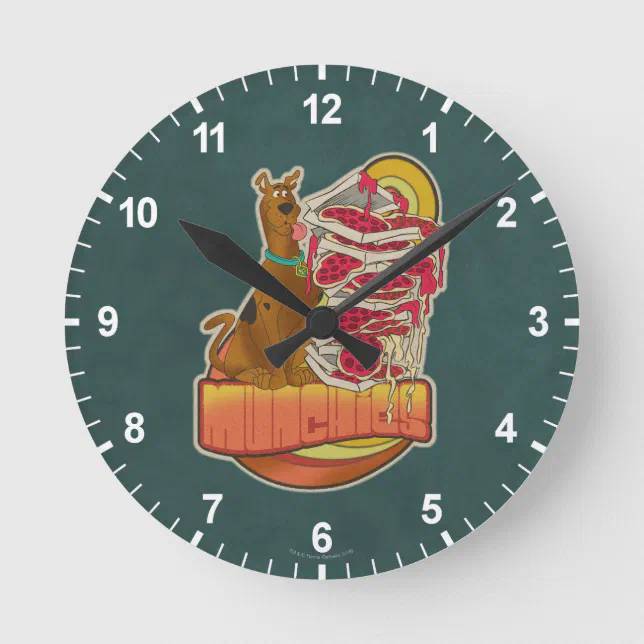 Scooby-Doo | Pile of Pizza "Munchies" Graphic Round Clock | Zazzle