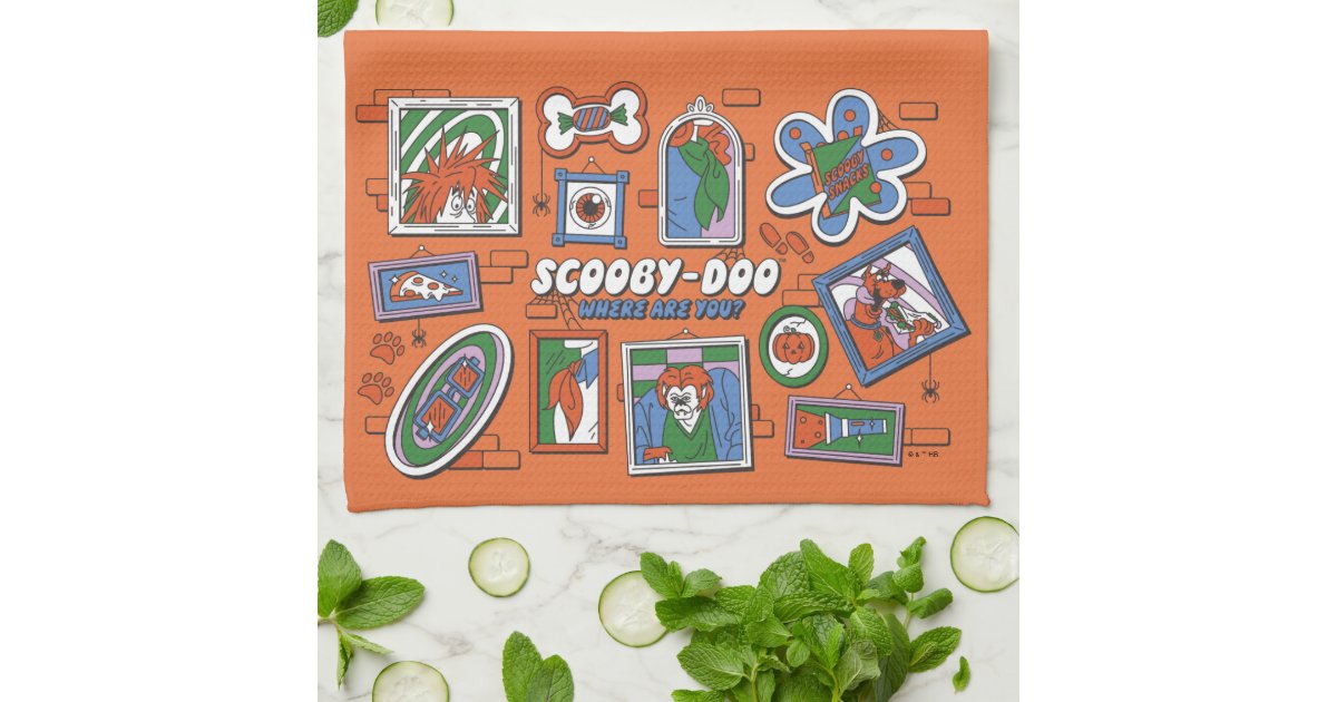 Scooby-Doo Wall of Halloween Picture Frames Kitchen Towel | Zazzle