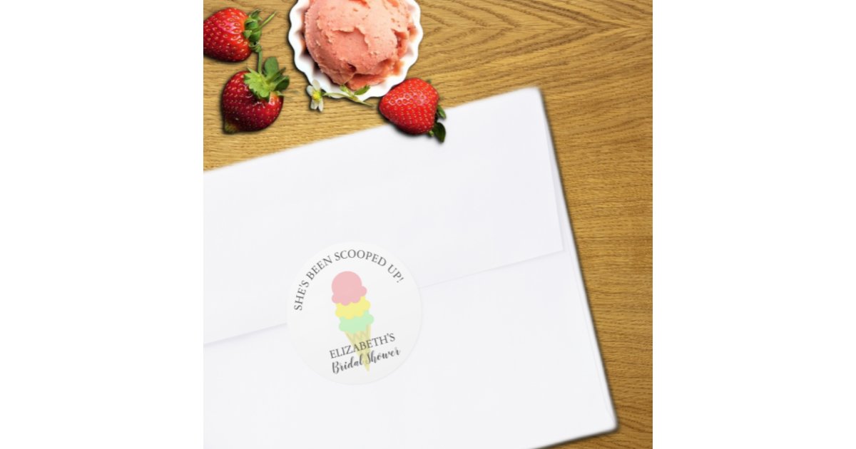 Scooped Up Ice Cream Bridal Shower Classic Round Sticker | Zazzle