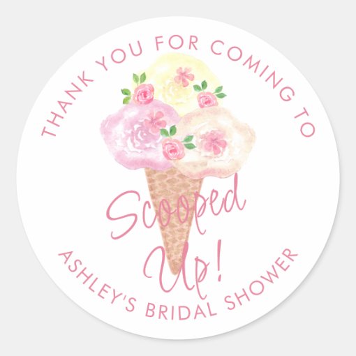 Scooped Up Ice Cream Bridal Shower Personalized Classic Round Sticker ...
