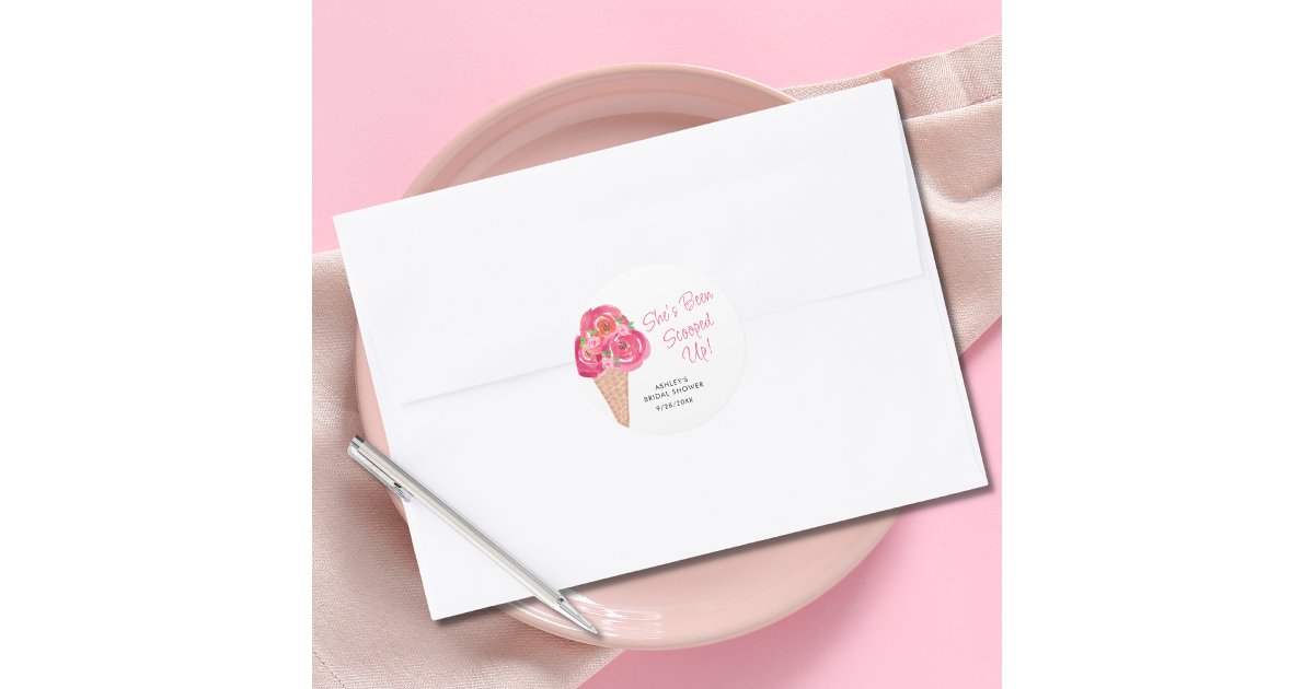 Scooped Up Ice Cream Bridal Shower Personalized Classic Round Sticker ...