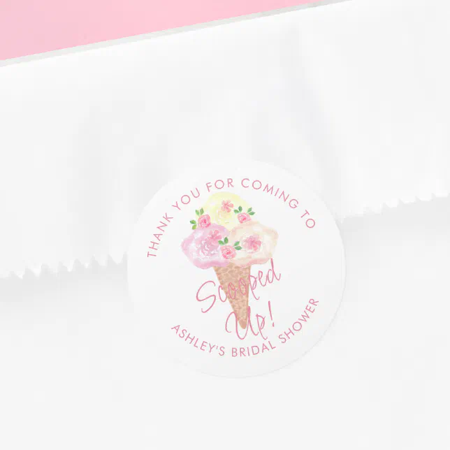 Scooped Up Ice Cream Bridal Shower Personalized Classic Round Sticker ...