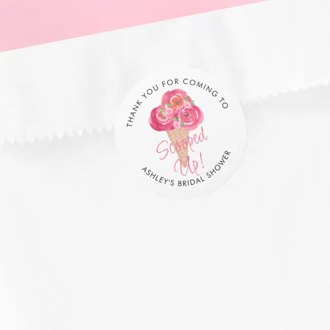 Scooped Up Ice Cream Bridal Shower Personalized Classic Round Sticker ...