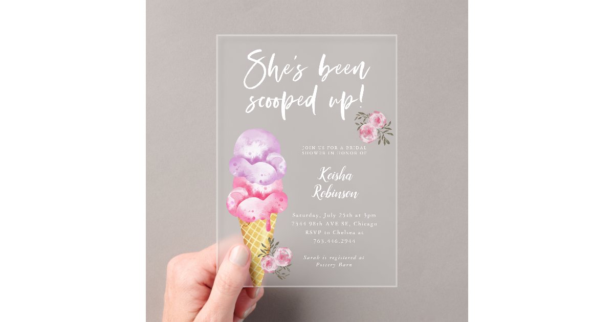Scooped Up Pink Ice Cream Bridal Shower Acrylic Invitations | Zazzle