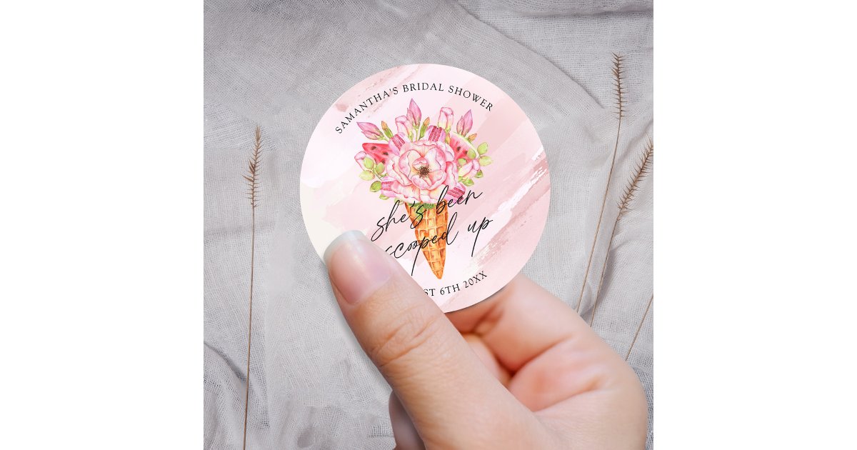 Scooped Up Watercolor Ice Cream Bridal Shower Classic Round Sticker ...