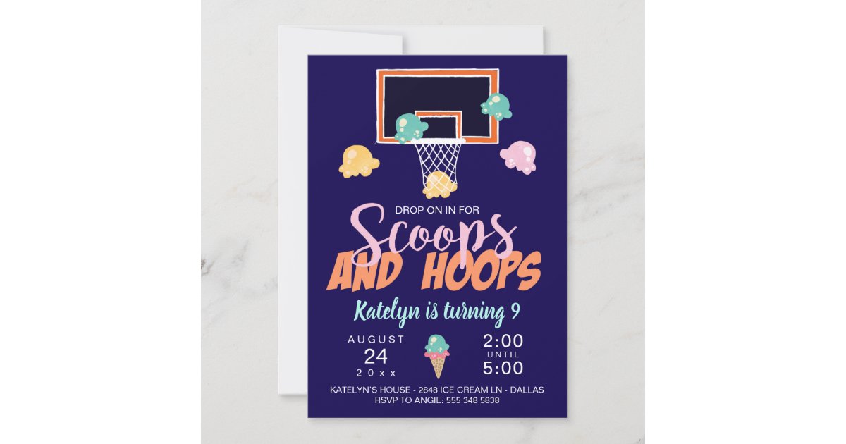 Scoops and Hoops Girl Basketball Invitation | Zazzle