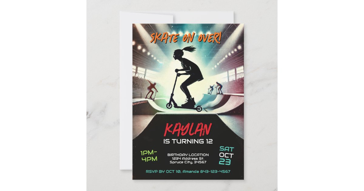 Scooter Birthday Invitation for girls | Zazzle